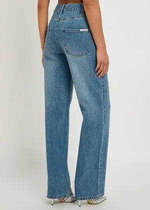 SELF-PORTRAIT Crystal-embellished Straight-leg Jeans