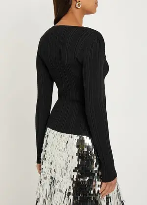 SELF-PORTRAIT Ribbed Lace-trim Stretch-knit Top