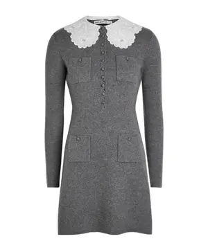 SELF-PORTRAIT Knit Mini Dress With Peter Pan Collar - Black