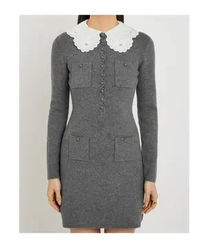 SELF-PORTRAIT Knit Mini Dress With Peter Pan Collar