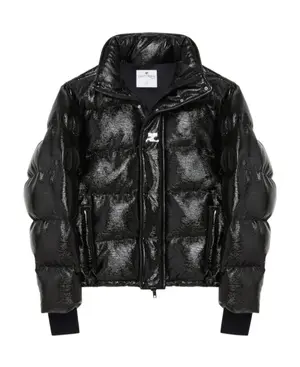 COURREGES High Collar Down Jacket With Embroidered Logo