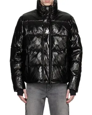 COURREGES High Collar Down Jacket With Embroidered Logo