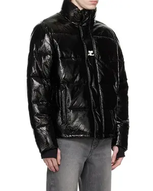 COURREGES High Collar Down Jacket With Embroidered Logo