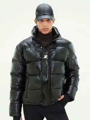 COURREGES High Collar Down Jacket With Embroidered Logo