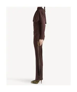 Balmain Long Flowing Jersey Dress With Gold-tone Buckle And Drawstring Slits