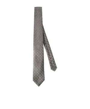 Brunello Cucinelli Silk Tie With Geometric Floral Pattern - Grey