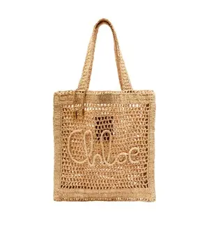 Chloé Summer Banana Logo Raffia Tote