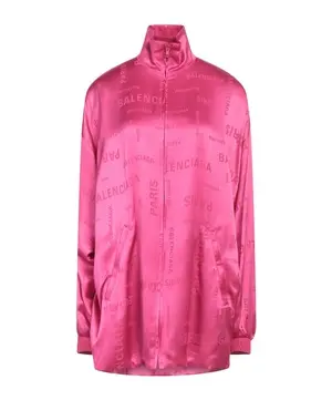 Balenciaga Satin Solid-color Turtleneck Zip-up Jacket - Pink