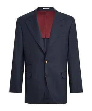 Brunello Cucinelli Virgin-wool Chevron Tailor Blazer With Peak Lapels - Navy Blue