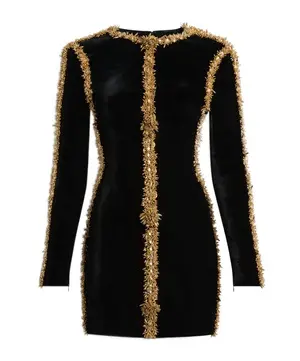 Balmain Velvet Dress With Embroidered Trim