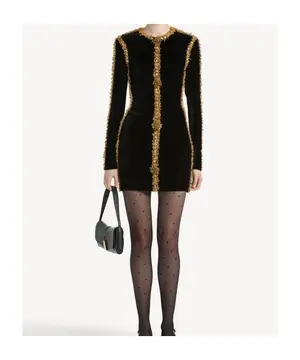 Balmain Velvet Dress With Embroidered Trim
