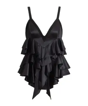 Balmain Satin Ruffle V-neck Top