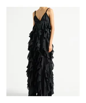 Balmain Satin Ruffle V-neck Top