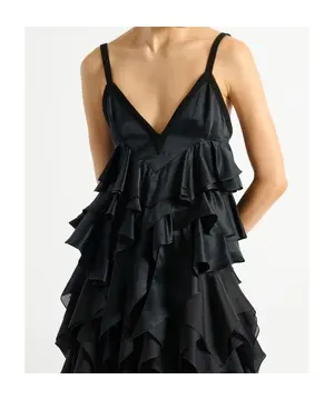 Balmain Satin Ruffle V-neck Top