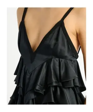 Balmain Satin Ruffle V-neck Top