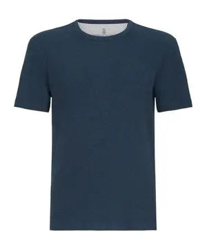 Brunello Cucinelli Denim-effect Ribbed Cotton Jersey Crew-neck T-shirt