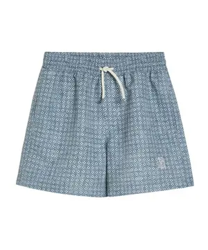 Brunello Cucinelli Patterned Techno Fabric Swim Shorts With Logo - Azure