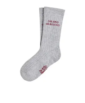 Brunello Cucinelli Cotton Knit Socks With Intarsia - Grey