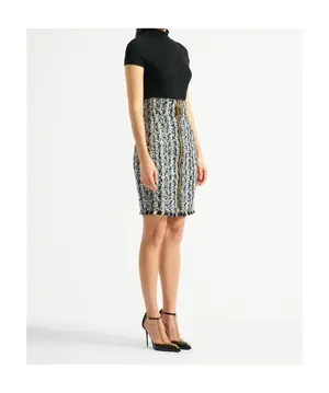 Balmain Two-tone Tweed Skirt With Oversized Gold-tone Zipper
