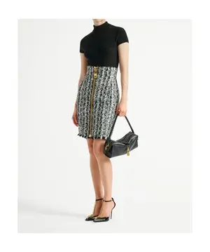 Balmain Two-tone Tweed Skirt With Oversized Gold-tone Zipper