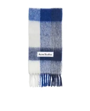 Acne Studios Fringed Edge Checked Scarf - Blue