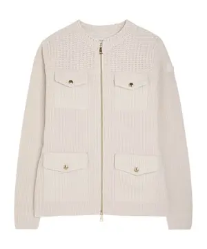 Moncler Logo Ribbed Wool And Shell Cardigan - White