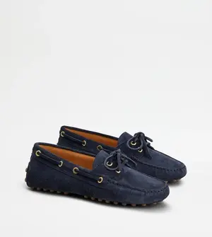 TOD'S Gommino Suede Loafers With Loop Laces And Metal Eyelets - Blue