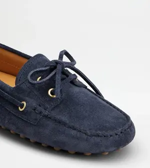 TOD'S Gommino Suede Loafers With Loop Laces And Metal Eyelets - Blue