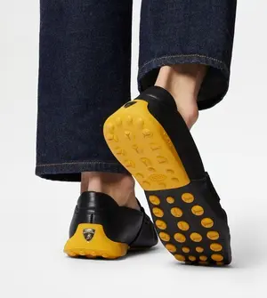 TOD'S Automobili Lamborghini Slip-on Leather Driving Shoes - Black/yellow