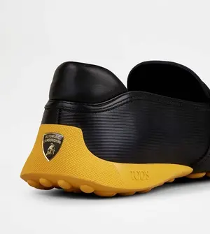 TOD'S Automobili Lamborghini Slip-on Leather Driving Shoes - Black/yellow