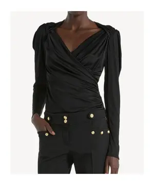 Balmain Draped Flowy Jersey Top With Gold-tone Chain Tassels