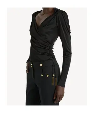 Balmain Draped Flowy Jersey Top With Gold-tone Chain Tassels