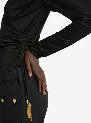 Balmain Draped Flowy Jersey Top With Gold-tone Chain Tassels