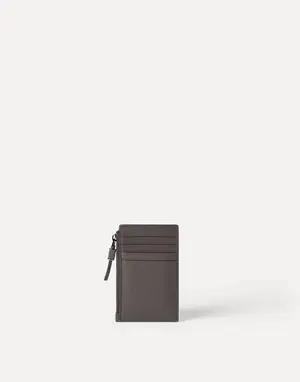 Brunello Cucinelli Calfskin Card Case With Shiny Zipper Pull