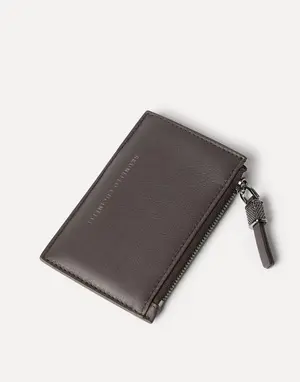 Brunello Cucinelli Calfskin Card Case With Shiny Zipper Pull