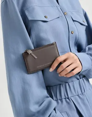 Brunello Cucinelli Calfskin Card Case With Shiny Zipper Pull