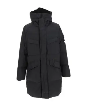 Stone Island Hooded Padded Coat With Wrinkle Effect