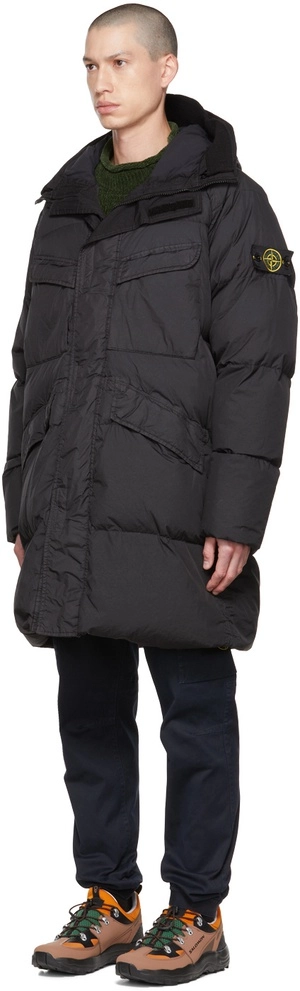 Stone Island Hooded Padded Coat With Wrinkle Effect