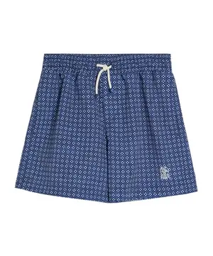 Brunello Cucinelli Patterned Techno Fabric Swim Shorts With Logo