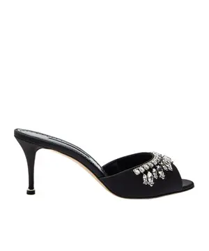 Manolo Blahnik Tulimu 70 Crystal-embellished Satin Mules - Black