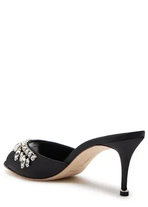 Manolo Blahnik Tulimu 70 Crystal-embellished Satin Mules