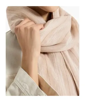 Brunello Cucinelli Linen Scarf With Sparkling Regimental Stripes - Nude