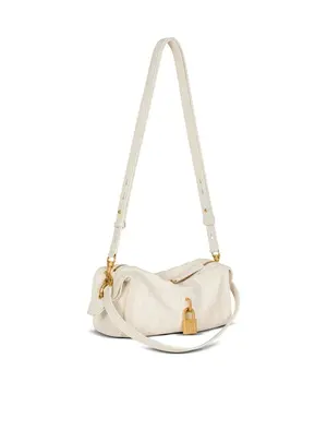 Balmain Small Pulse Bag In Smooth Topstitched Leather - White