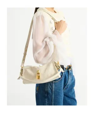 Balmain Small Pulse Bag In Smooth Topstitched Leather - White