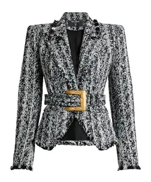 Balmain Two-tone Tweed Belted Jacket