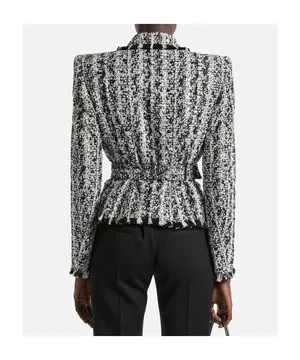 Balmain Two-tone Tweed Belted Jacket