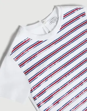 Brunello Cucinelli Striped Sequin Detail T-shirt