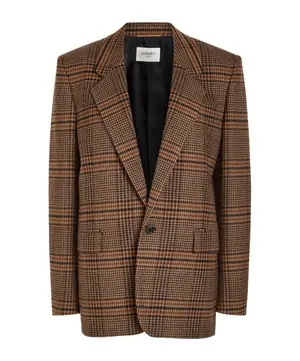 Saint Laurent Houndstooth Wool Blazer - Green