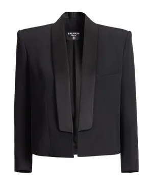 Balmain Cropped Grain De Poudre Jacket - Black