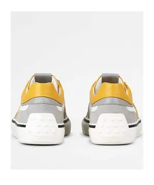 TOD'S Automobili Lamborghini Panelled Lace-up Leather Sneakers - Gray/white/yellow